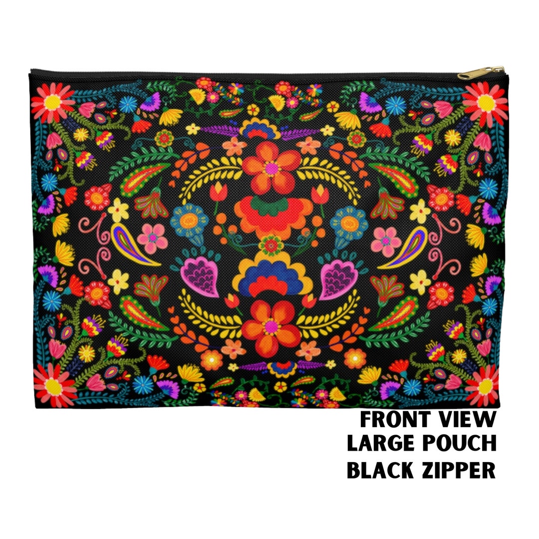 Mexican Otomi Accessory Pouch: Floral Folk Art Cosmetic Bag - Etsy