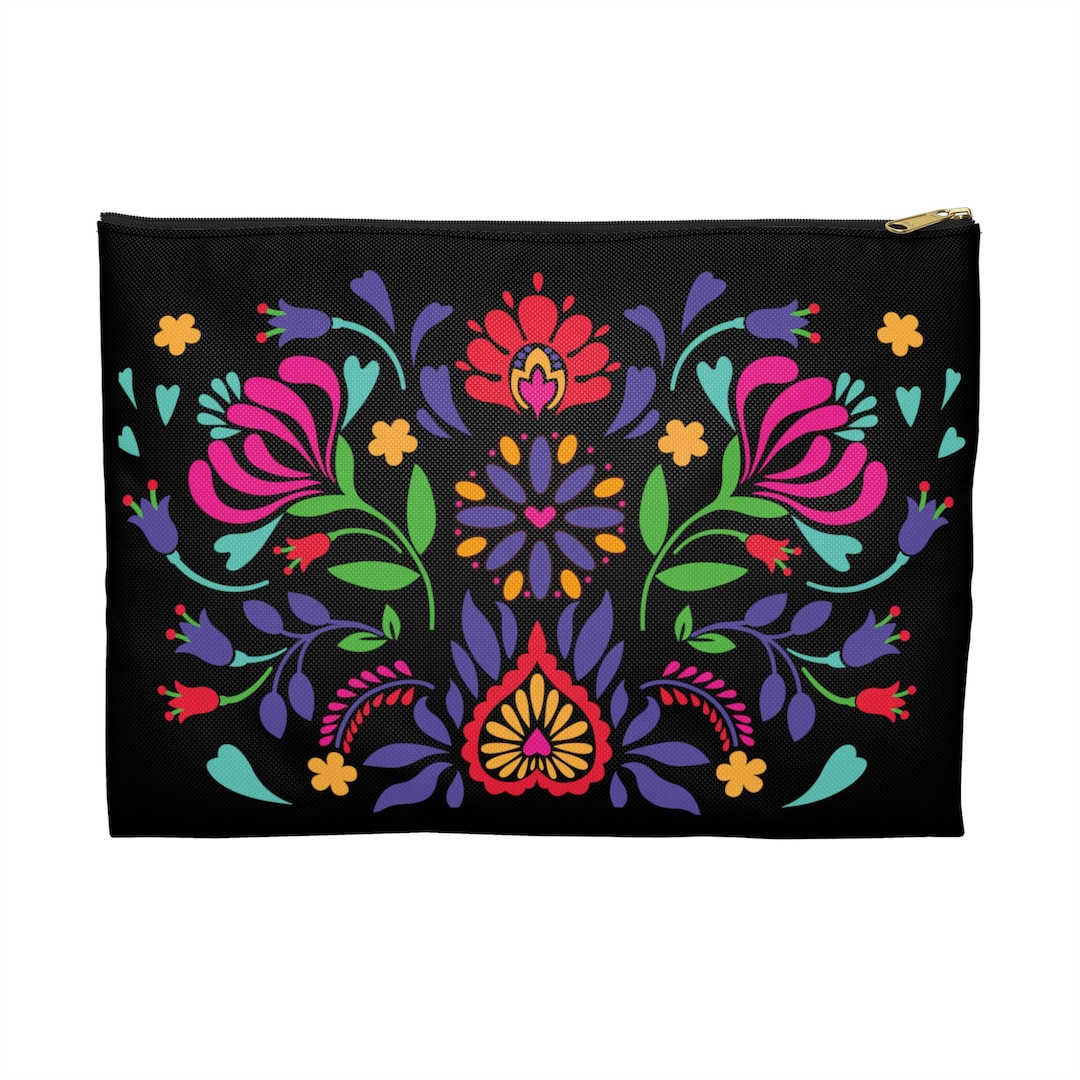 Mexican Otomi Accessory Pouch, Mexican Floral Zipper Pouch, Mini Flower ...