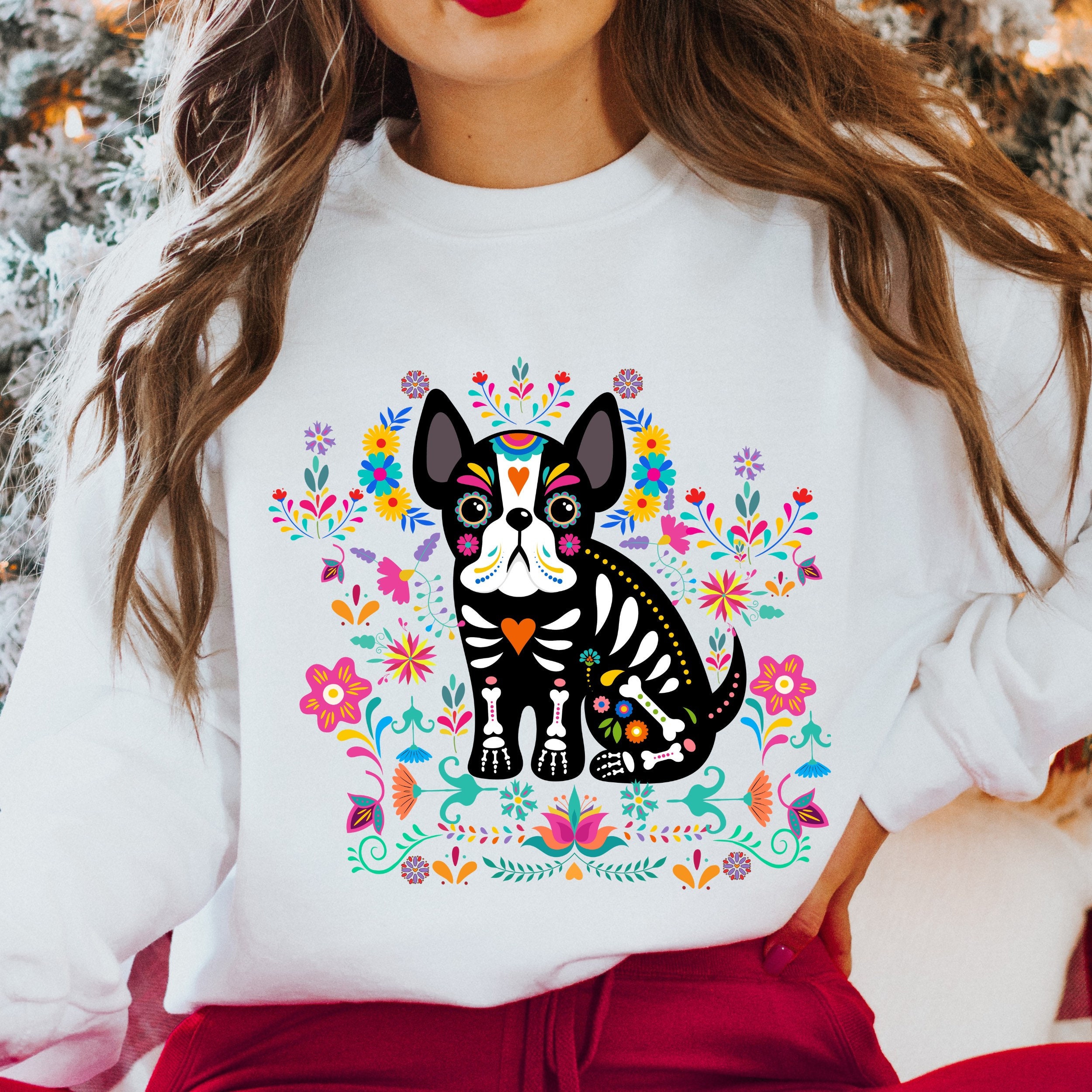 Sugar Skull French Bulldog Sweatshirt, Frenchie Gift, Day of the Dead ...