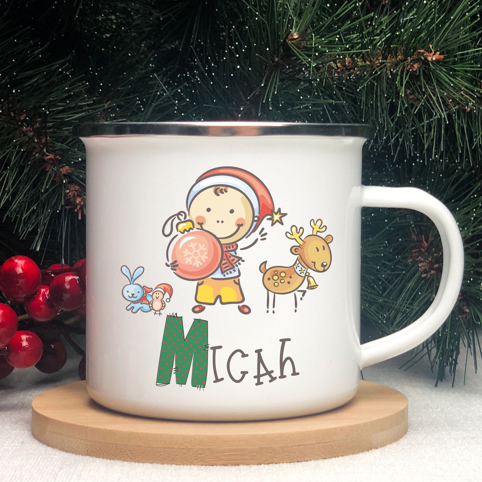 Kids Hot Cocoa Mug, Custom Holiday Kids Mug, Hot Chocolate Enamel Mug ...