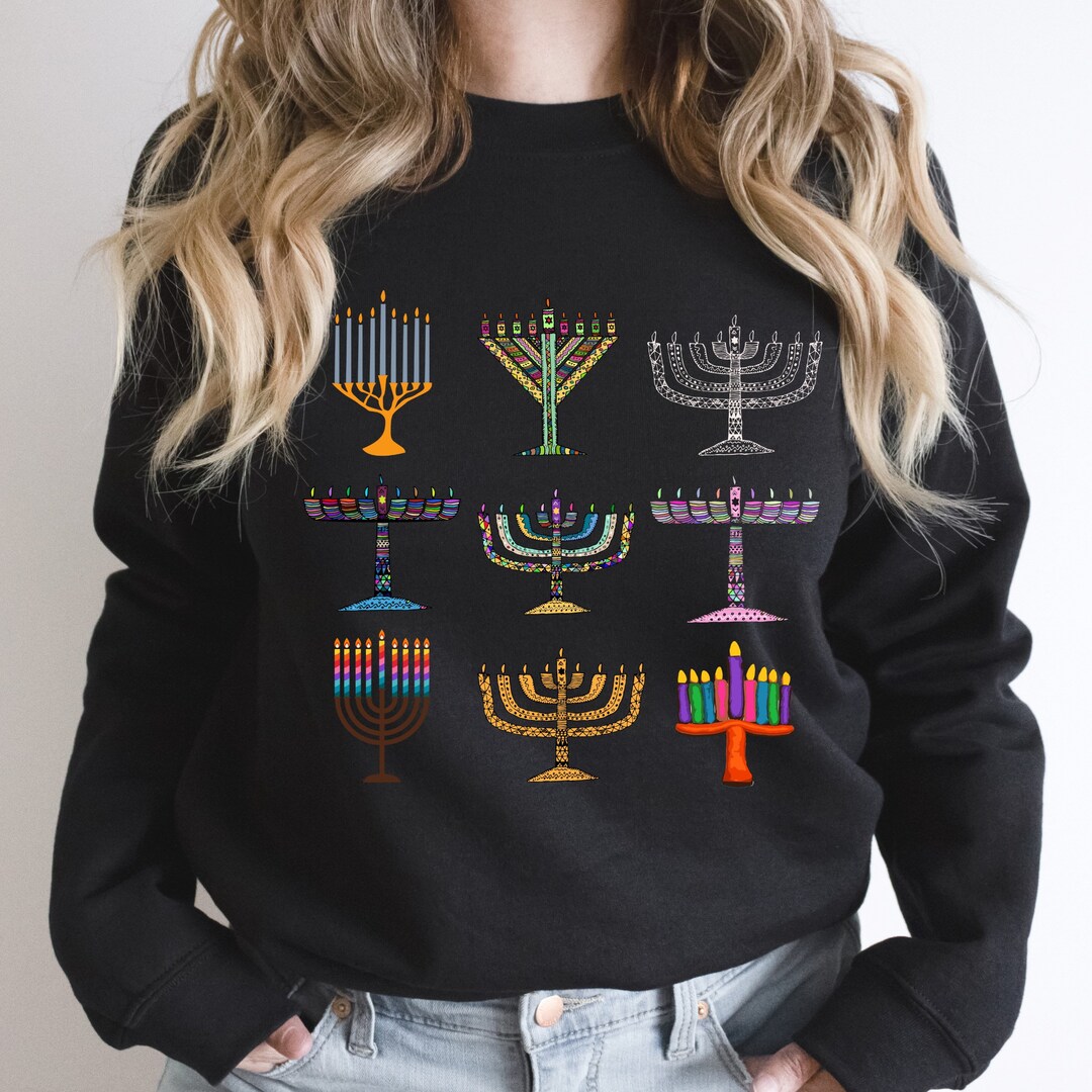 Hanukkah Menorah Sweatshirt, Boho Menorah Sweater, Hanukkah Gift ...