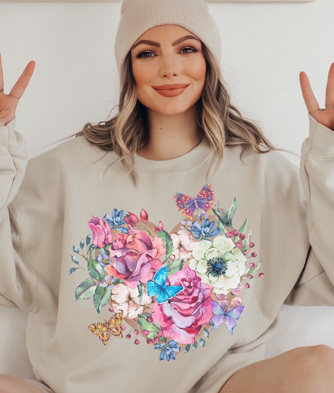 Floral Cottagecore Heart Sweatshirt, Preppy Flower Heart Sweatshirt ...