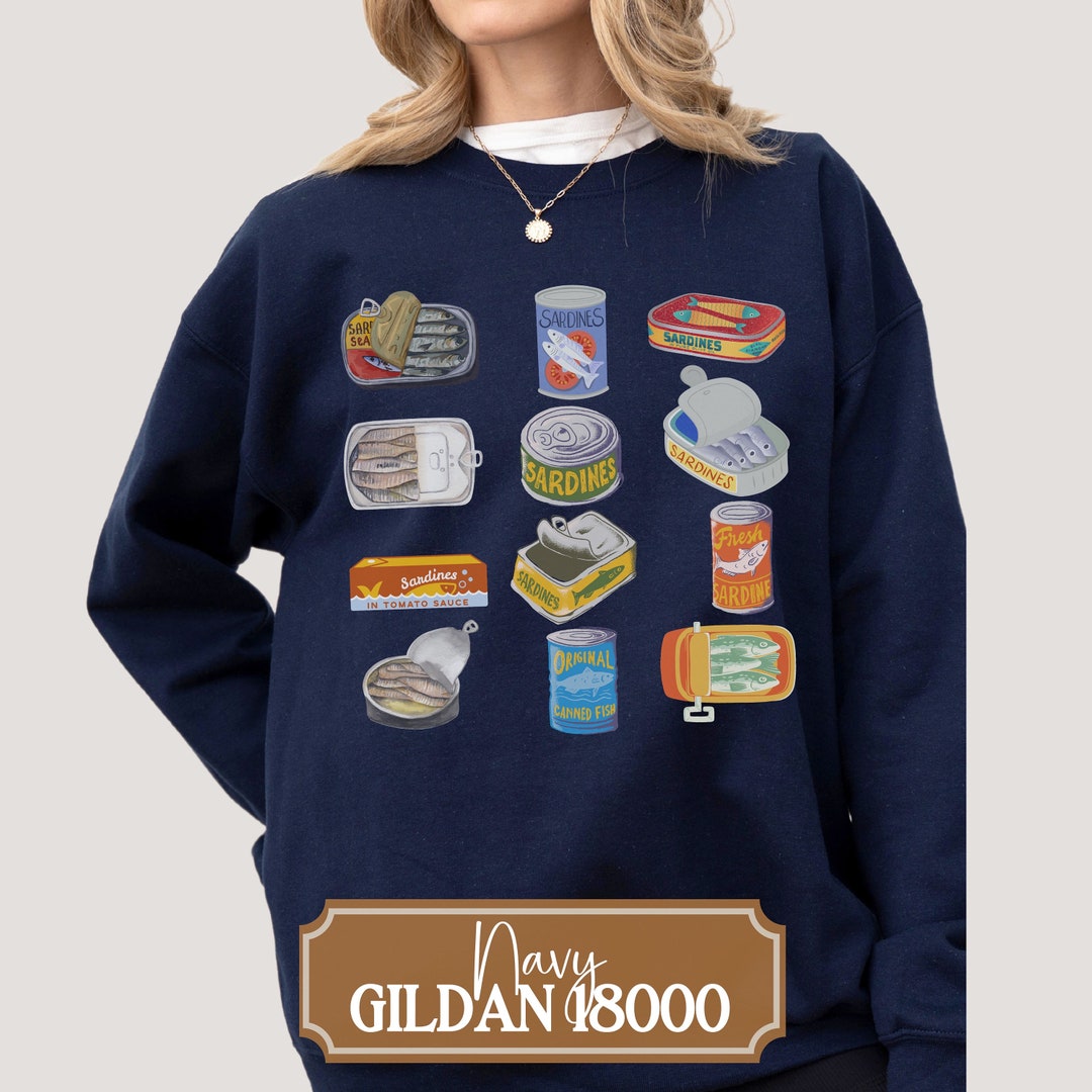 Sardine Y2k Sweatshirt, Tinned Fish Crewneck, Sardine Tins Grid ...