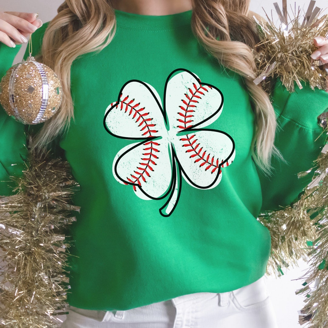 St Patricks Day Baseball Sweatshirt, Baseball Shamrock Sweatshirt ...