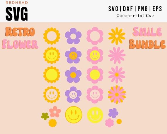 Retro Flower Smile Bundle Smile Face Svg Flower Svg Retro - Etsy