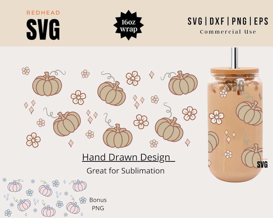 Boho Fall Pumpkin Full Wrap Cutting File for Libbey 16oz Beer Can Glass ...