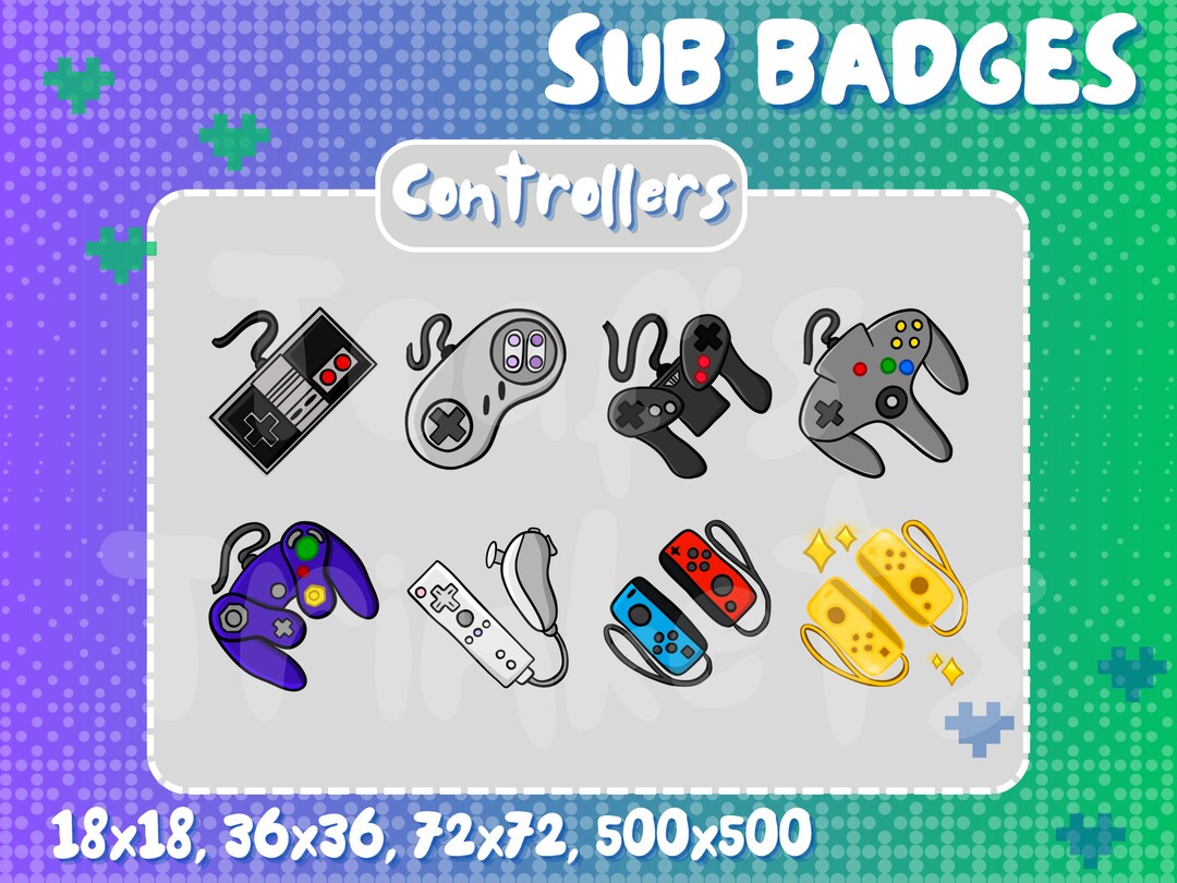 Controller Variety Sub Badge Emote Bit in Various Colours for Twitch ...