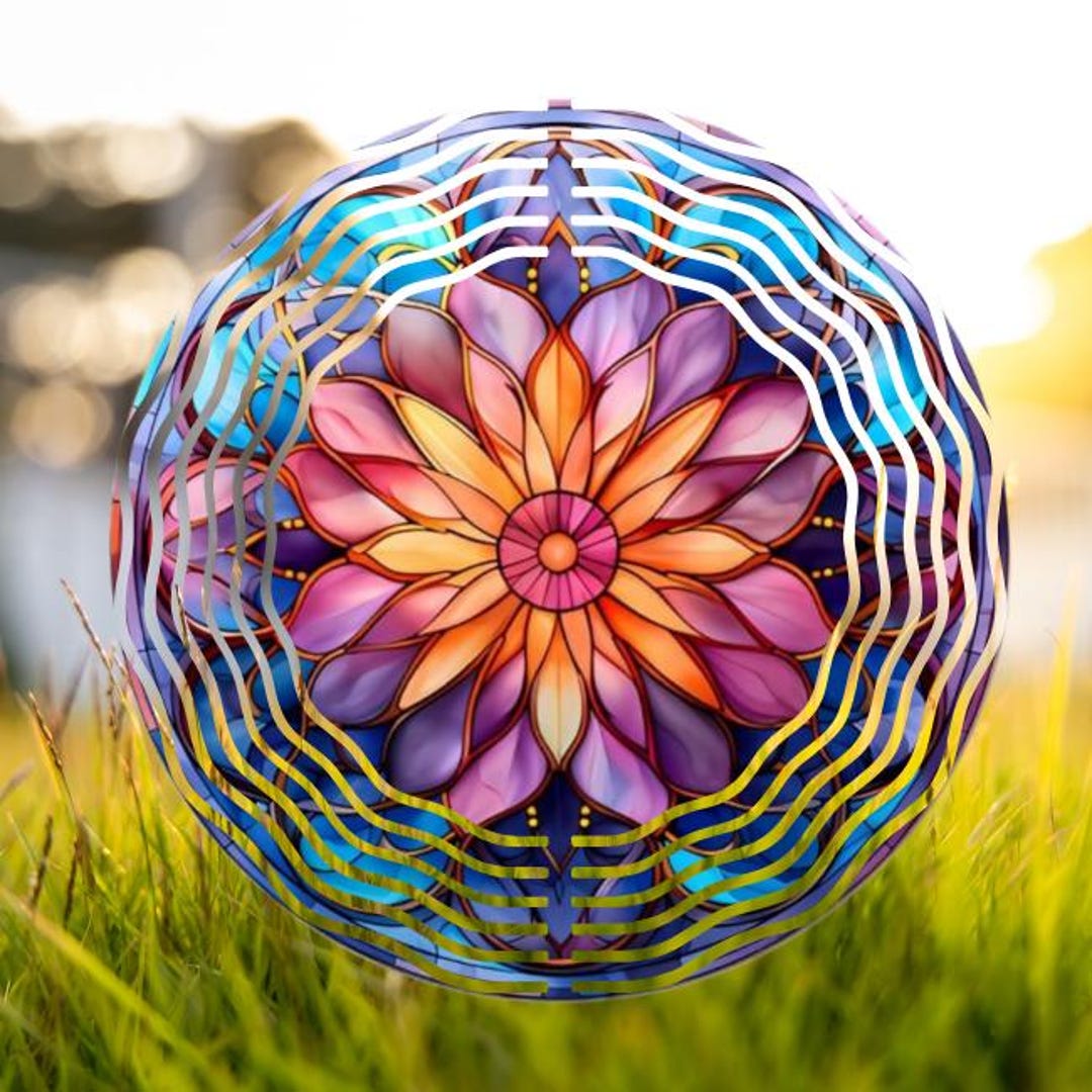 Stained Glass Mandala Wind Spinner | 8” Metal Garden Decor | Outdoor ...