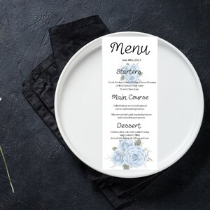 Blue Rose Wedding Menu, Wedding Menu Card Template, Canva Templates ...