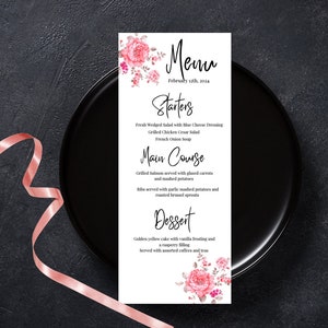 Pink Peony Wedding Menu Card,printable Menu Card Template, Wedding Menu ...