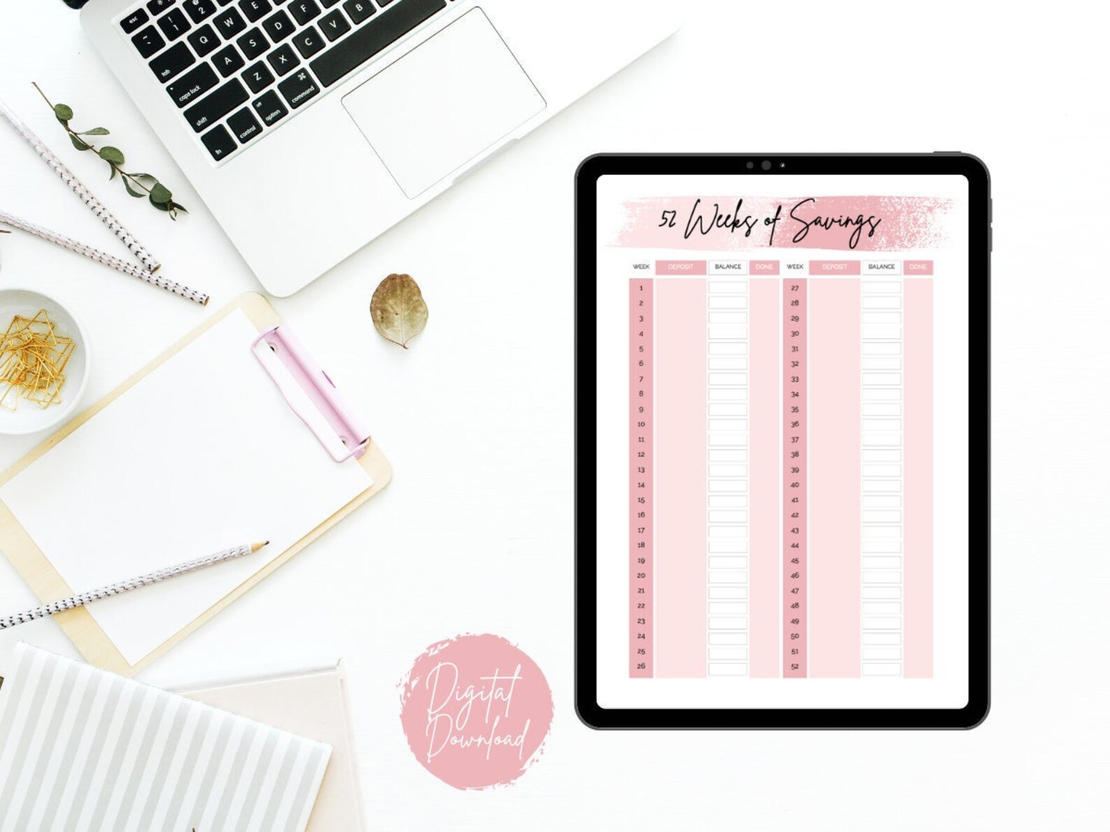 52 Week Savings Tracker Pritnable, Pink Tracker, Printable Saving ...