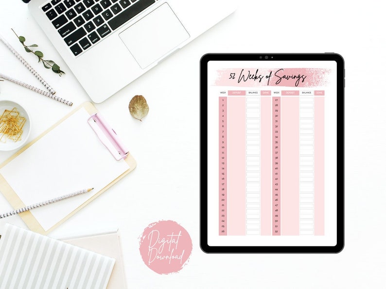 52 Week Savings Tracker Pritnable, Pink Tracker, Printable Saving ...
