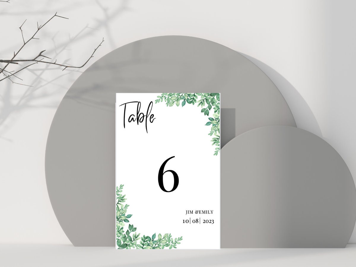 Wedding Table Number Template, Green Floral Table Number Template ...