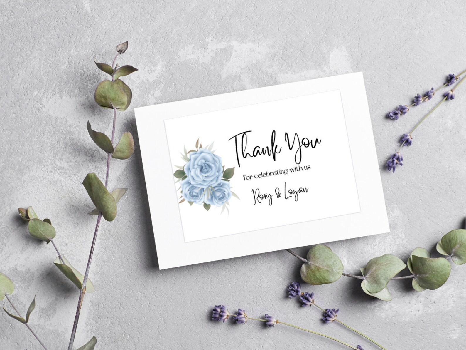 Blue Rose Thank You Template, Editable Digital Thank You Card ...