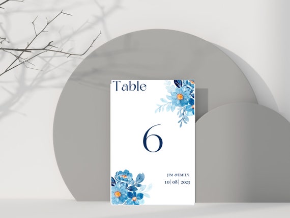 Wedding Table Number Template Blue Flower Table Number - Etsy