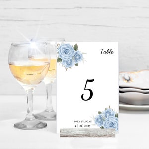 Blue Rose Wedding Table Number Template, Blue Flower Table Template ...