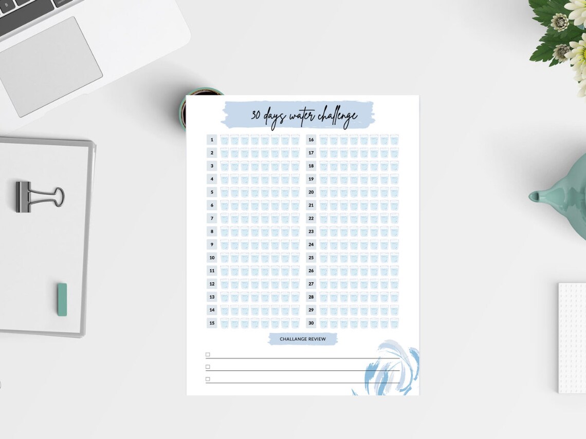 30 Day Water Tracker Printable, Daily Water Intake Log, Printable Water ...