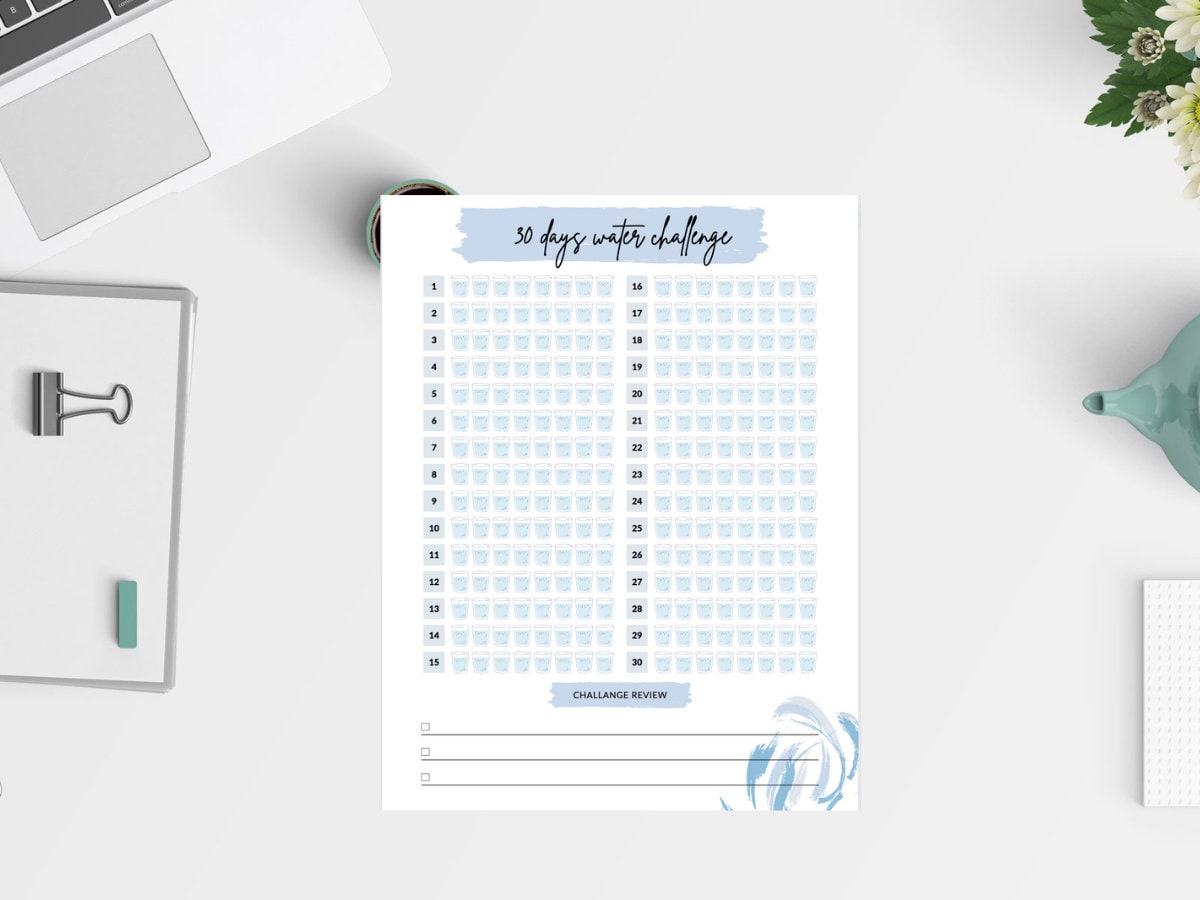 30 Day Water Tracker Printable, Daily Water Intake Log, Printable Water ...
