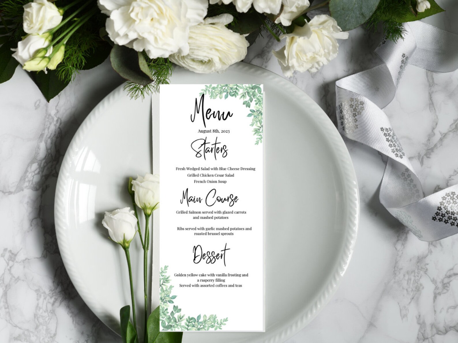 Greenery Wedding Menu Card,printable Menu Template, Minimalist Menu ...