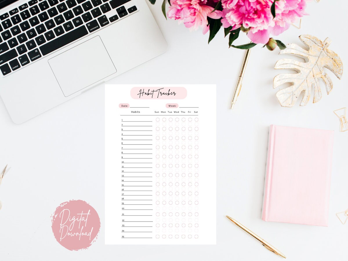 Pink Daily Habit Tracker, Digital Download Tracker, Daily Health ...