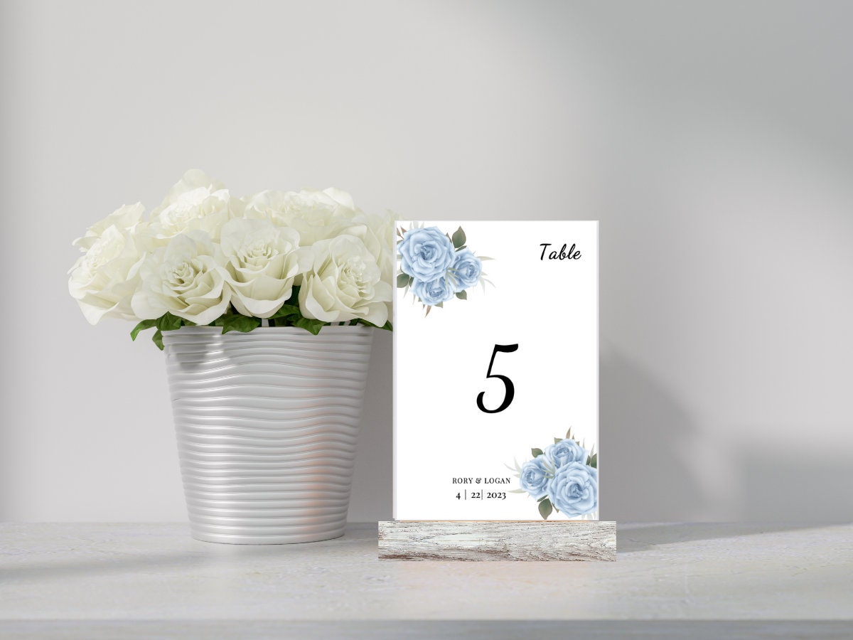 Blue Rose Wedding Table Number Template, Blue Flower Table Template ...