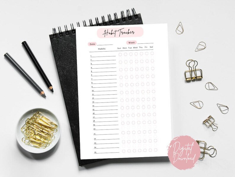 Pink Daily Habit Tracker, Digital Download Tracker, Daily Health ...