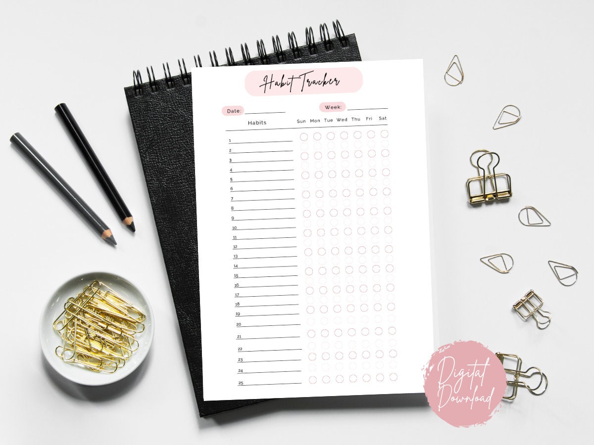 Pink Daily Habit Tracker, Digital Download Tracker, Daily Health ...