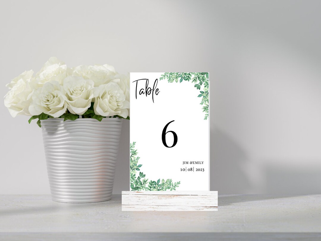 Wedding Table Number Template, Green Floral Table Number Template ...