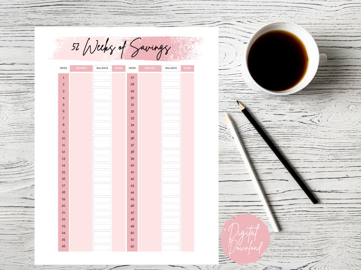 52 Week Savings Tracker Pritnable, Pink Tracker, Printable Saving ...