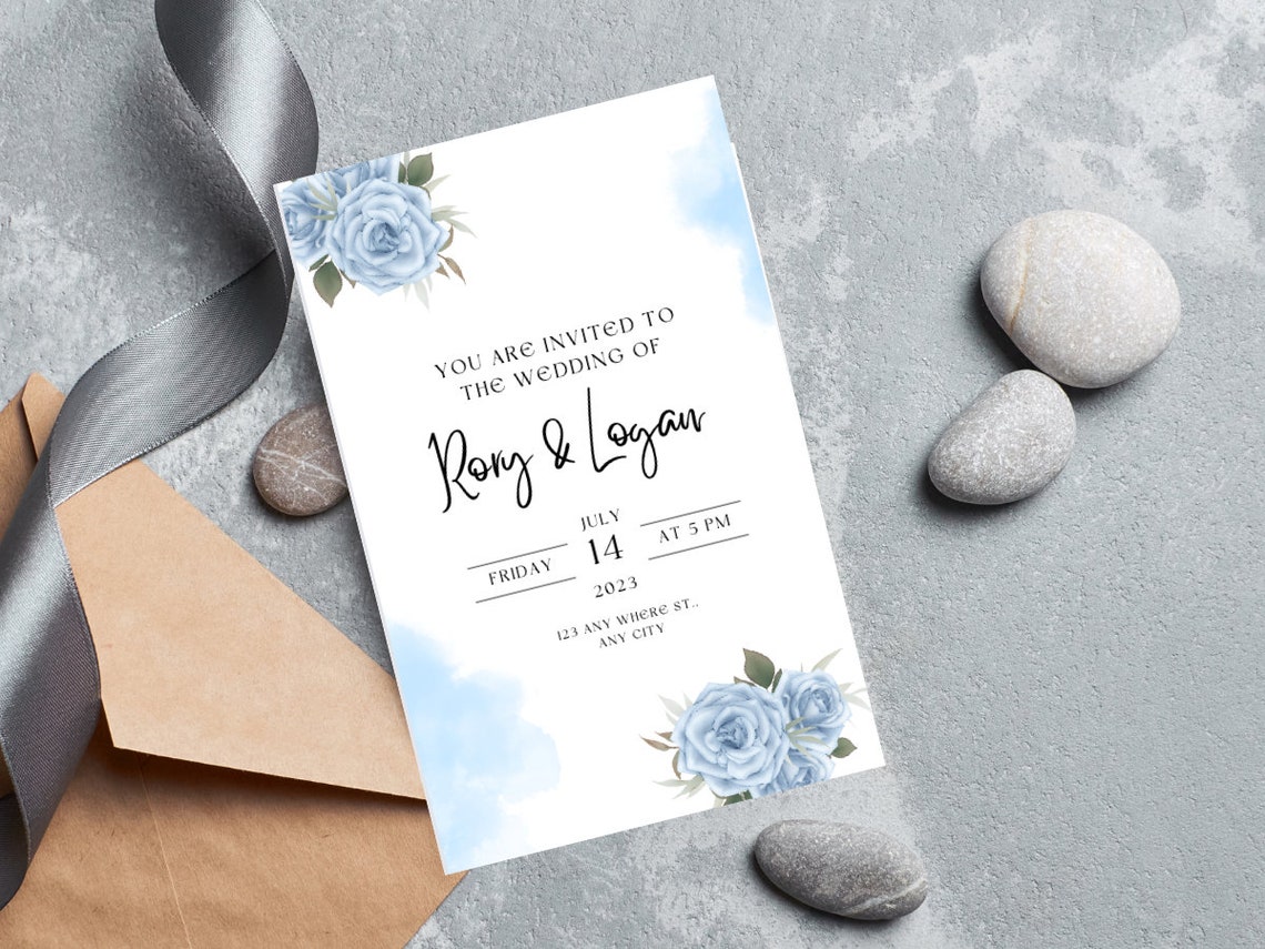 Blue Rose Wedding Invitation Template, Floral Wedding Invitation ...
