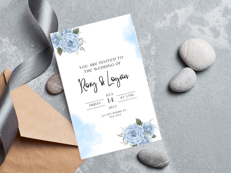 Blue Rose Wedding Invitation Template, Floral Wedding Invitation ...