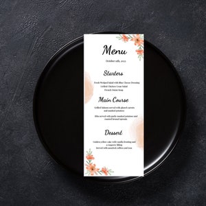 Orange Floral Wedding Menu Card,printable Menu Card Template, Wedding ...