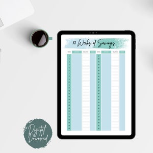 52 Week Savings Tracker Printable, Blue Tracker, Printable Saving ...
