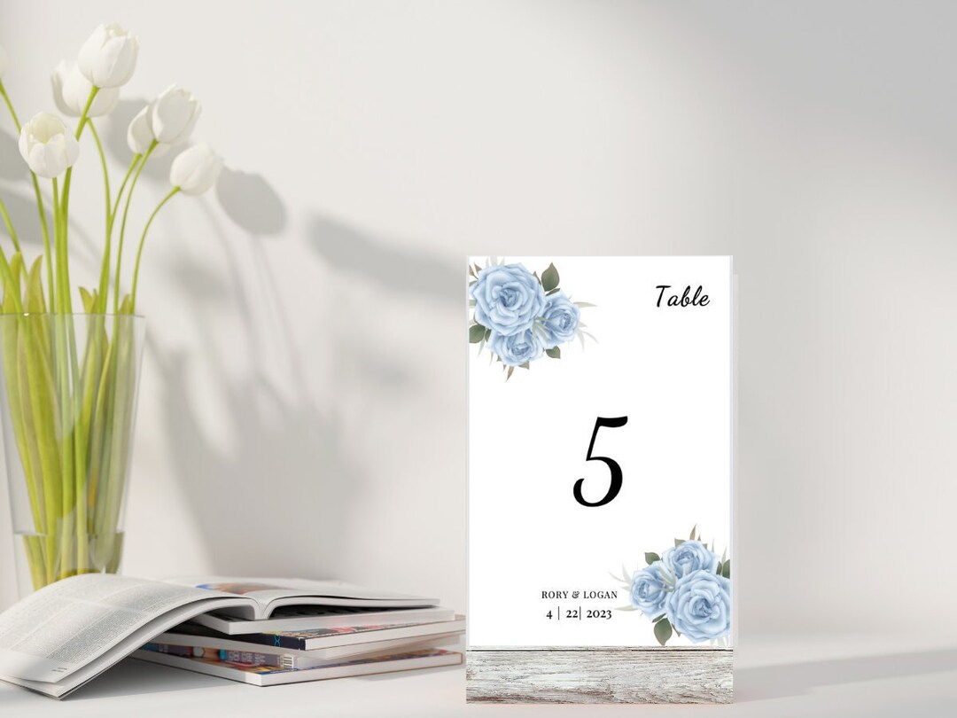Blue Rose Wedding Table Number Template, Blue Flower Table Template ...