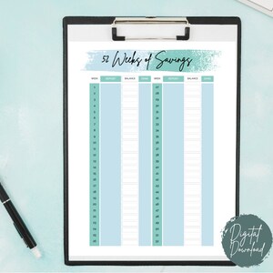 52 Week Savings Tracker Printable, Blue Tracker, Printable Saving ...