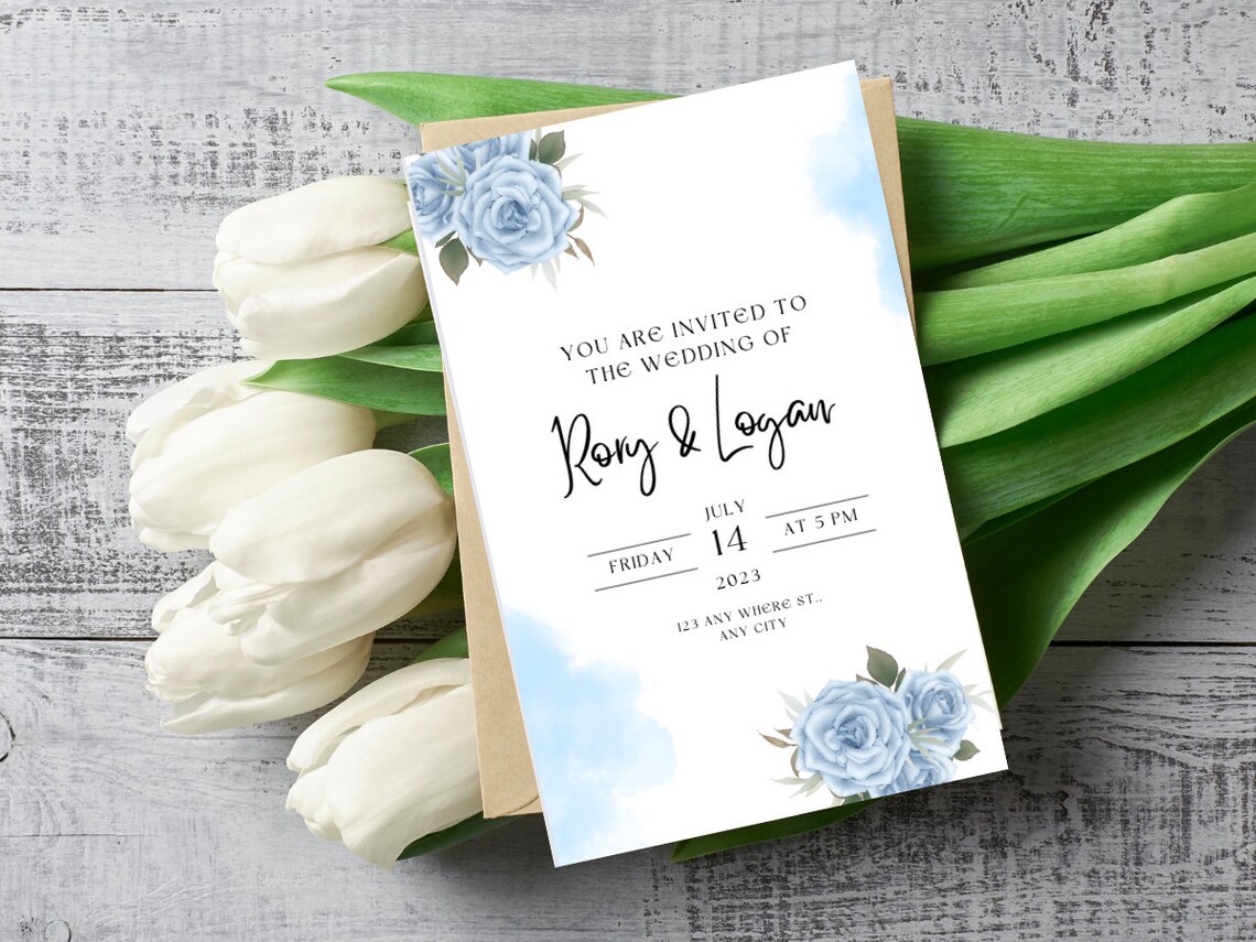Blue Rose Wedding Invitation Template Editable Digital | Etsy