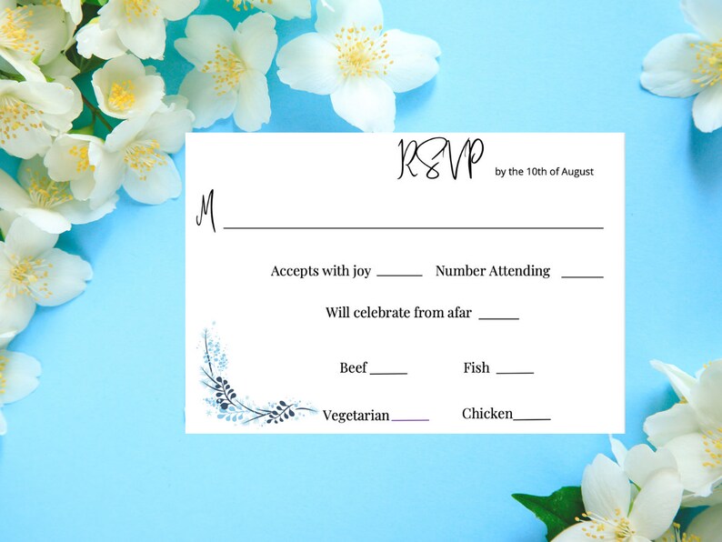 Blue Accents Wedding RSVP Card Template, Digital Download RSVP Card ...