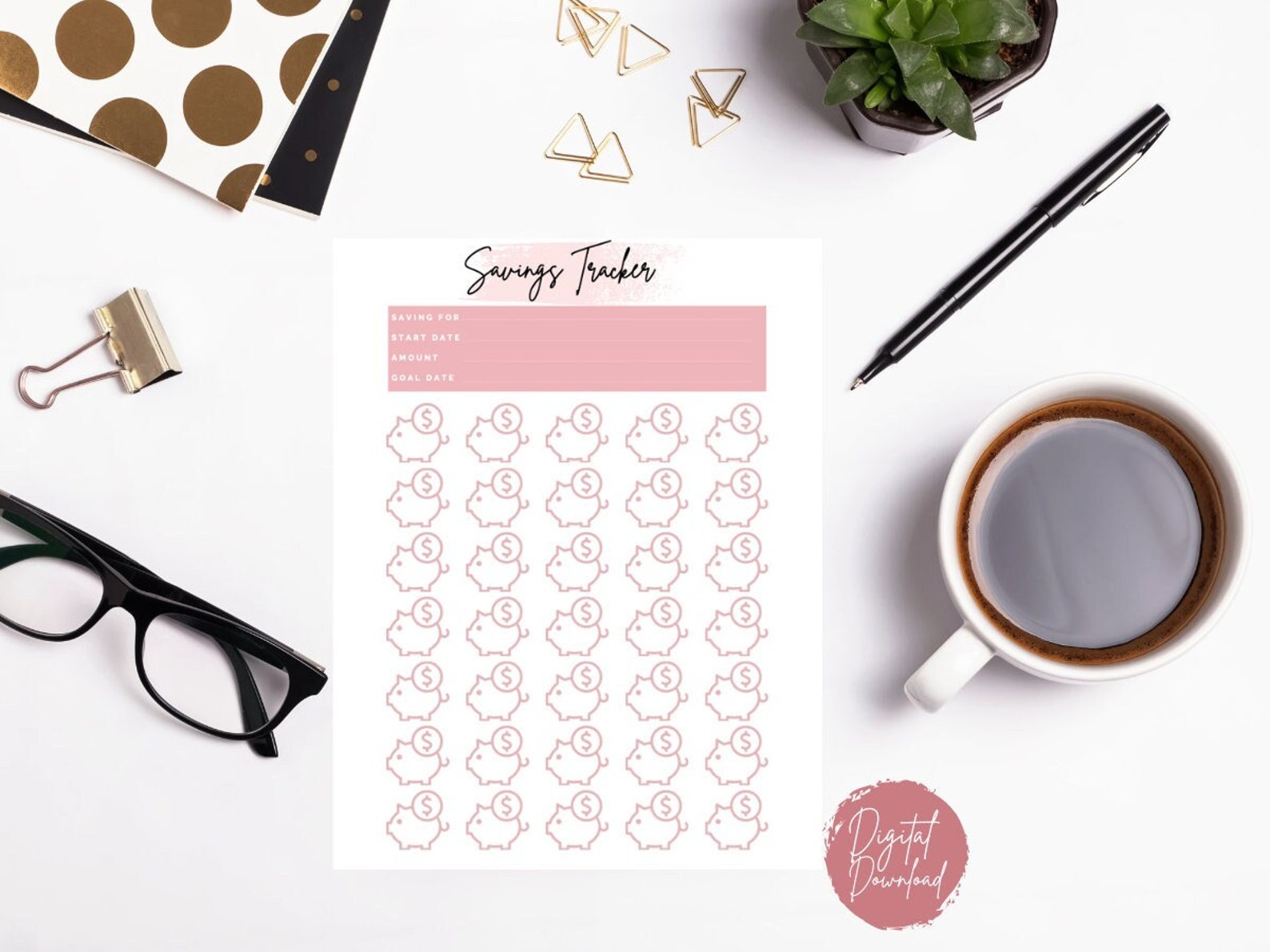 Printable Savings Tracker, Printable Spending Tracker, Pink Tracker ...