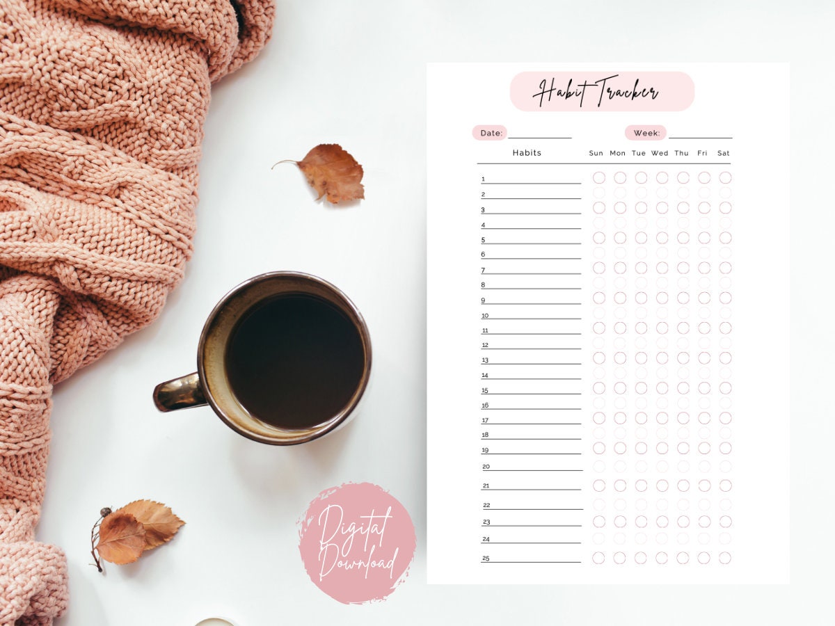 Pink Daily Habit Tracker, Digital Download Tracker, Daily Health ...