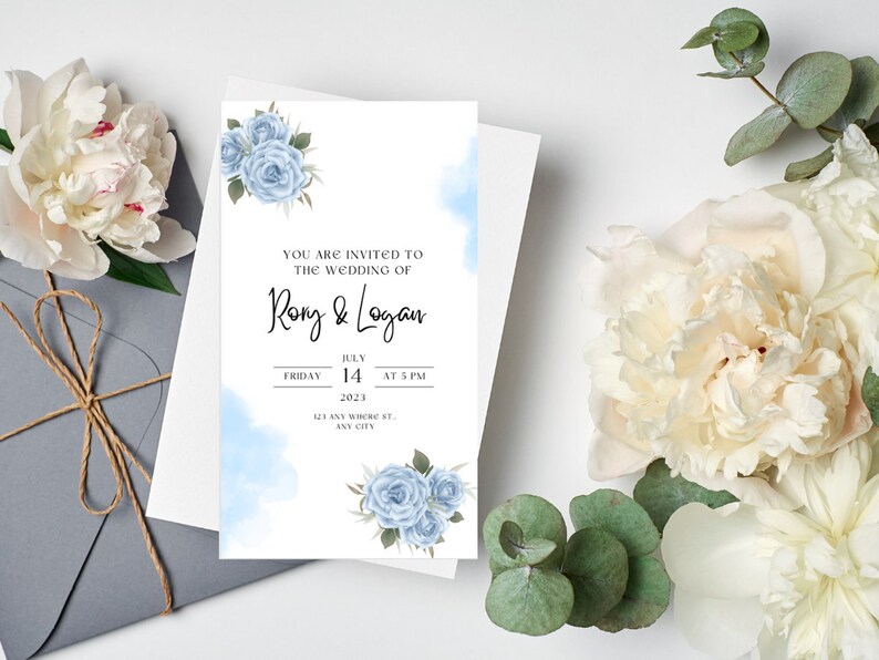 Blue Rose Wedding Invitation Template, Floral Wedding Invitation ...