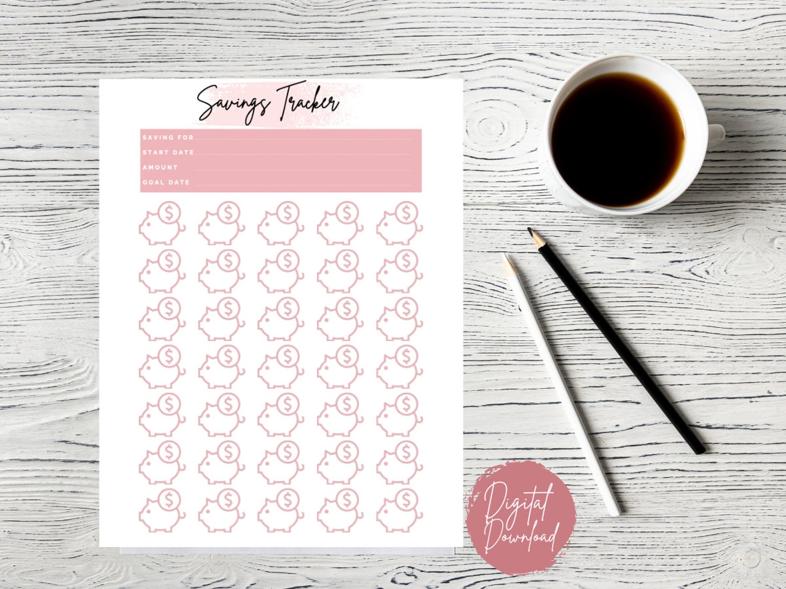 Printable Savings Tracker, Printable Spending Tracker, Pink Tracker ...