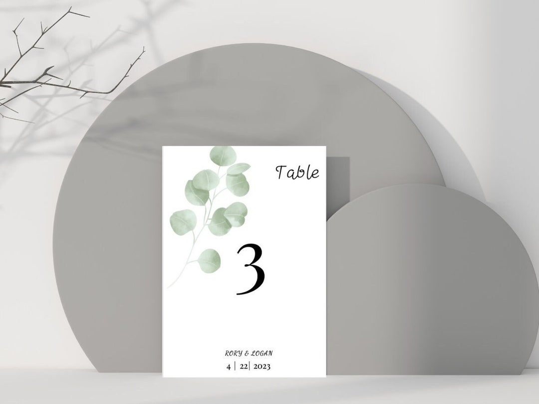 Greenery Event Tabletop Number Template, Eucalyptus Table Number ...