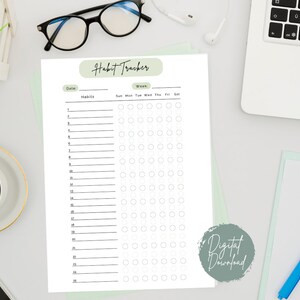 Printable Daily Habit Tracker, Green Habit Tracker,health Tracker ...