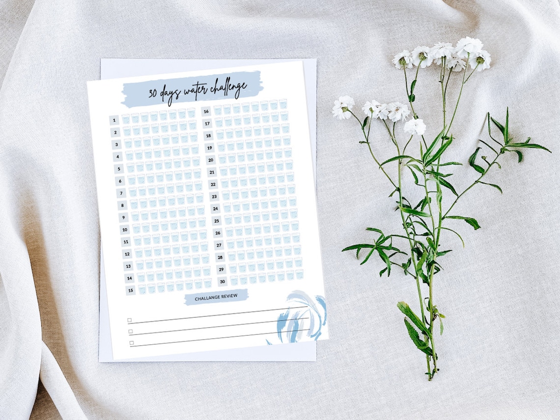 30 Day Water Tracker Printable, Daily Water Intake Log, Printable Water ...