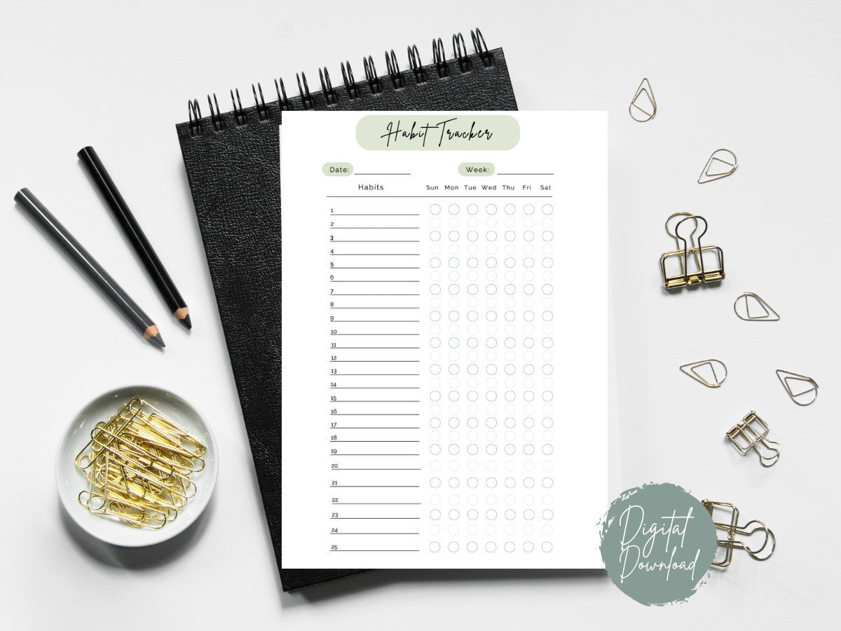 Printable Daily Habit Tracker, Green Health Tracker (digital Download ...