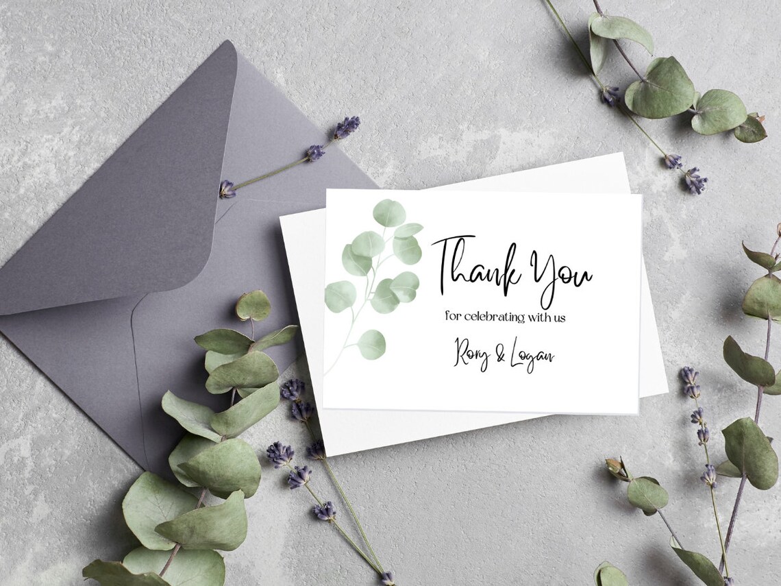 Eucalyptus Thank You Card Template Editable Digital Thank You | Etsy