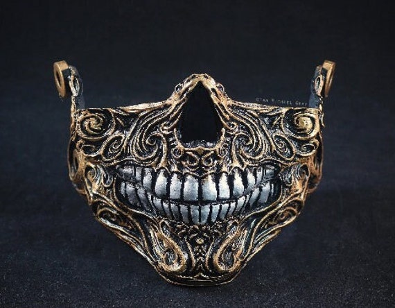 Victorian Skull Half Mask Grayscale Gold and Silver | Etsy