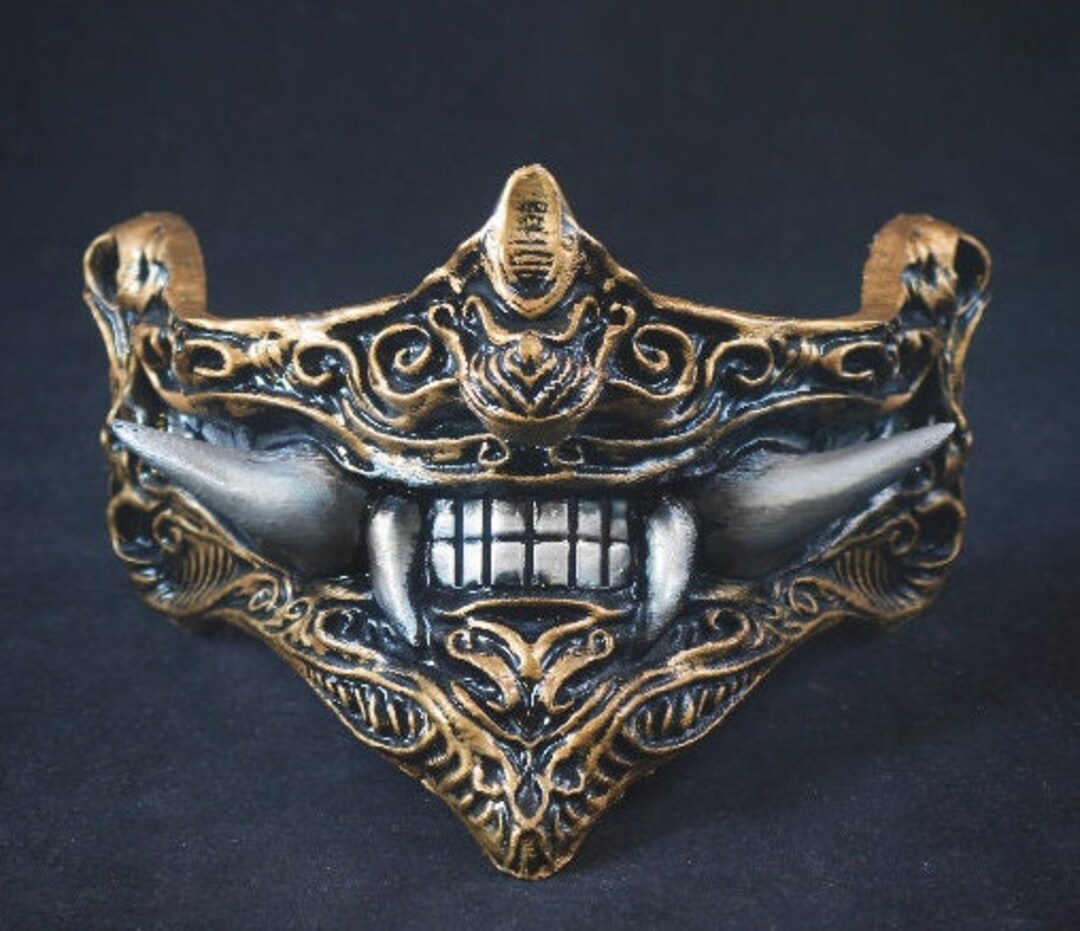 Victorian Oni Half Mask Grayscale Gold and Silver - Etsy