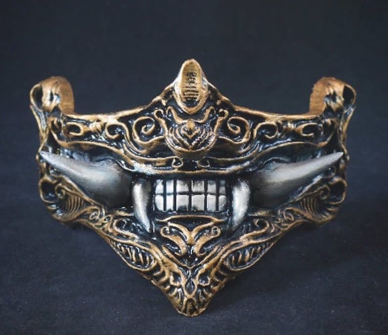 Victorian Oni Half Mask Grayscale Gold and Silver - Etsy