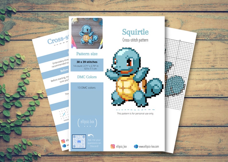 Squirtle Cross Stitch Magnet Kit Sprite Starter Video - Etsy
